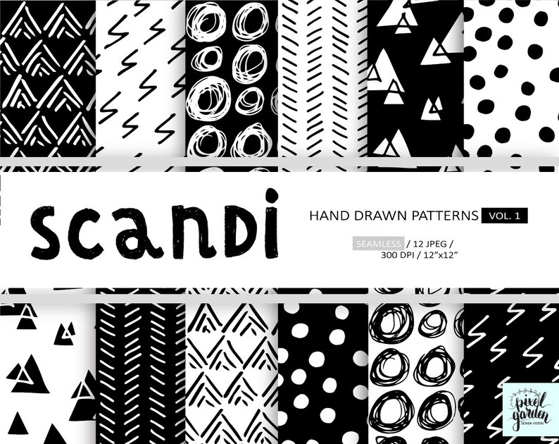 Minimalist Digital Pattern Bundle. Black, White Scandinavian Digital ...