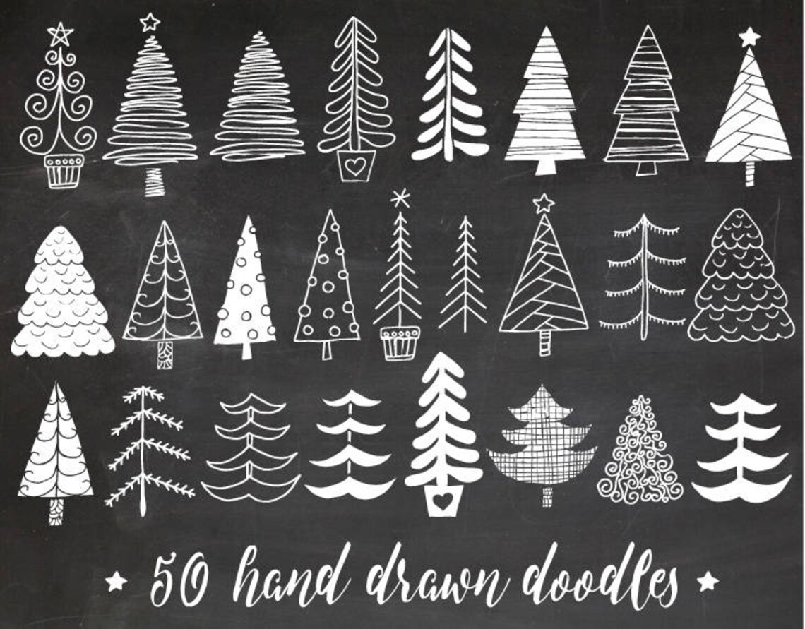 Chalk Christmas Tree Clipart. Hand Drawn Chalkboard Christmas - Etsy