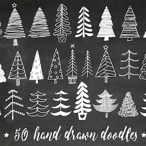 Chalk Christmas Tree Clipart. Hand Drawn Chalkboard Christmas Doodles ...