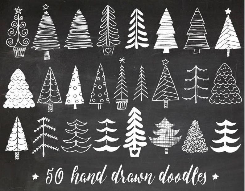 Chalk Christmas Tree Clipart. Hand Drawn Chalkboard Christmas - Etsy