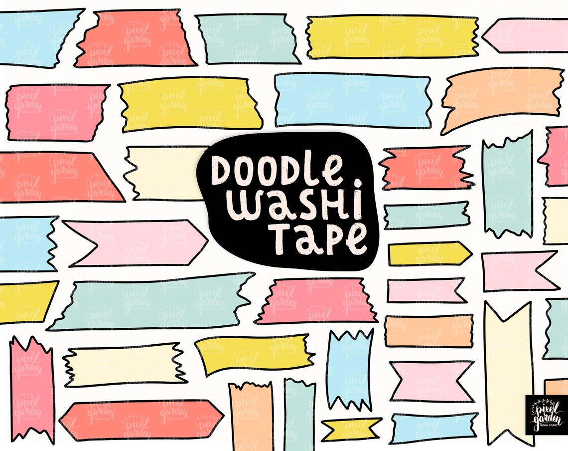 Washi Tape Clipart. Hand Drawn Washi Clip Art. Doodle School - Etsy