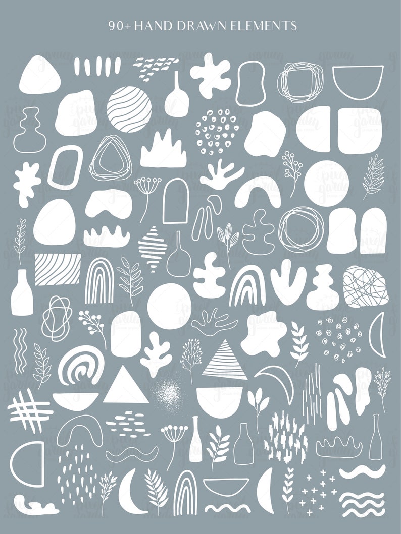 Abstract Boho Shapes Clip Art. Organic Abstract Collage Element Clipart ...