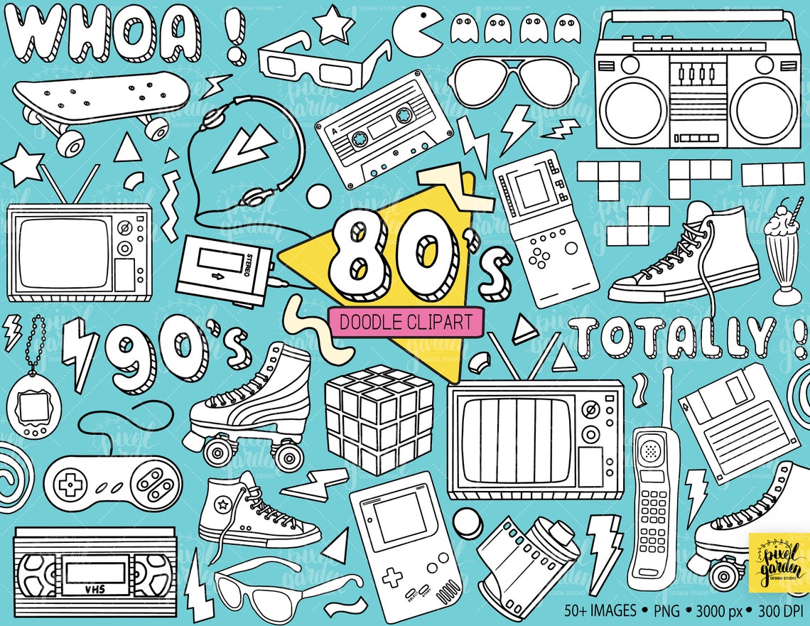 80s Doodle Clipart. Hand Drawn Eighties, Nineties Nostalgia Clip Art ...