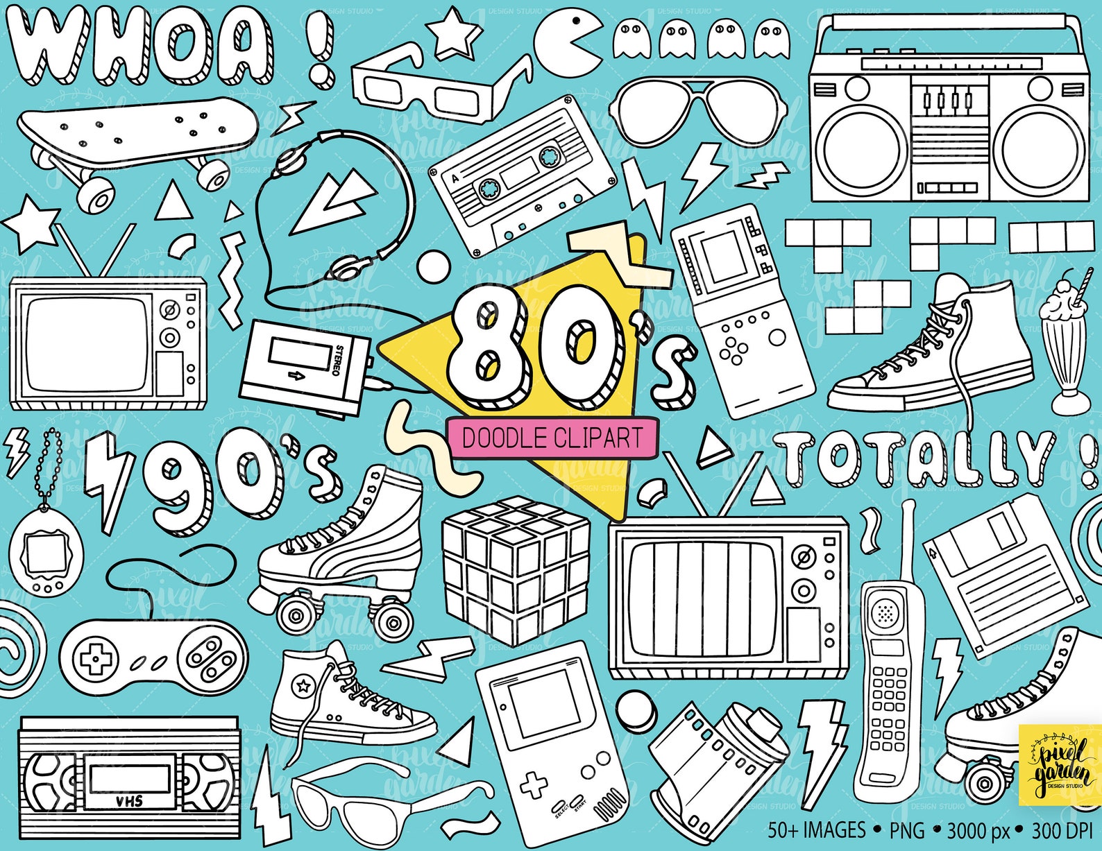 80s Doodle Clipart. Hand Drawn Eighties, Nineties Nostalgia Clip Art ...