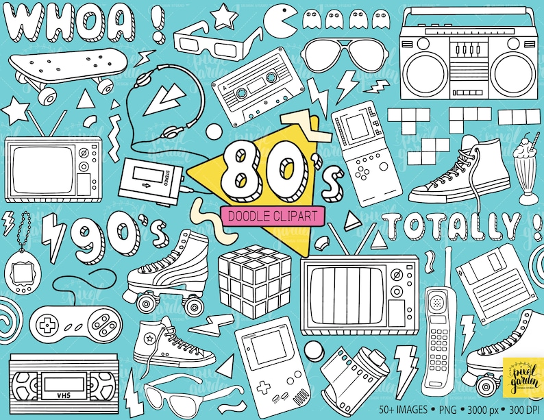 80s Doodle Clipart. Hand Drawn Eighties Nineties Nostalgia - Etsy