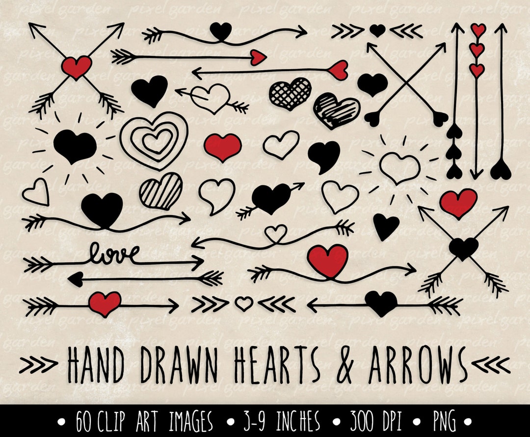 Hearts and Arrows Clip Art Set. Valentine's Day Clipart. Hand Drawn ...