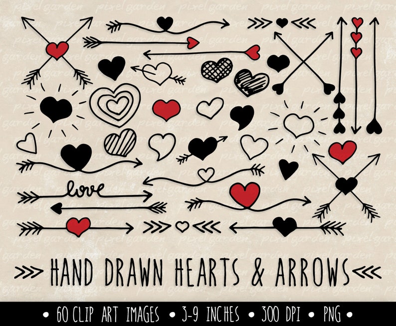 Hearts and Arrows Clip Art Set. Valentine's Day Clipart. | Etsy