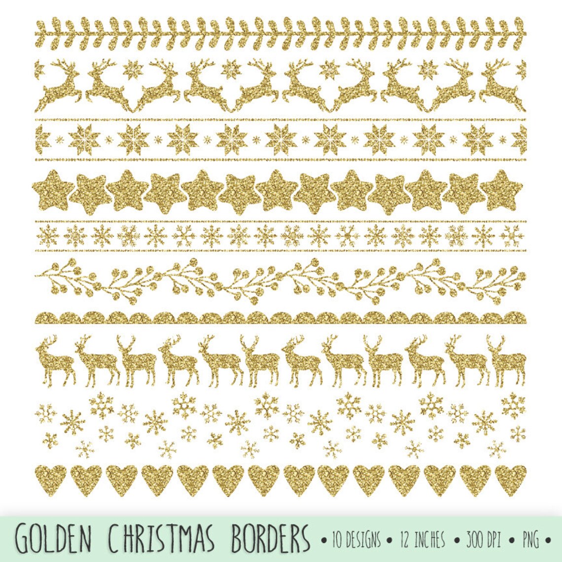 Gold Christmas Clip Art. Gold Glitter Christmas Borders, Text Dividers ...