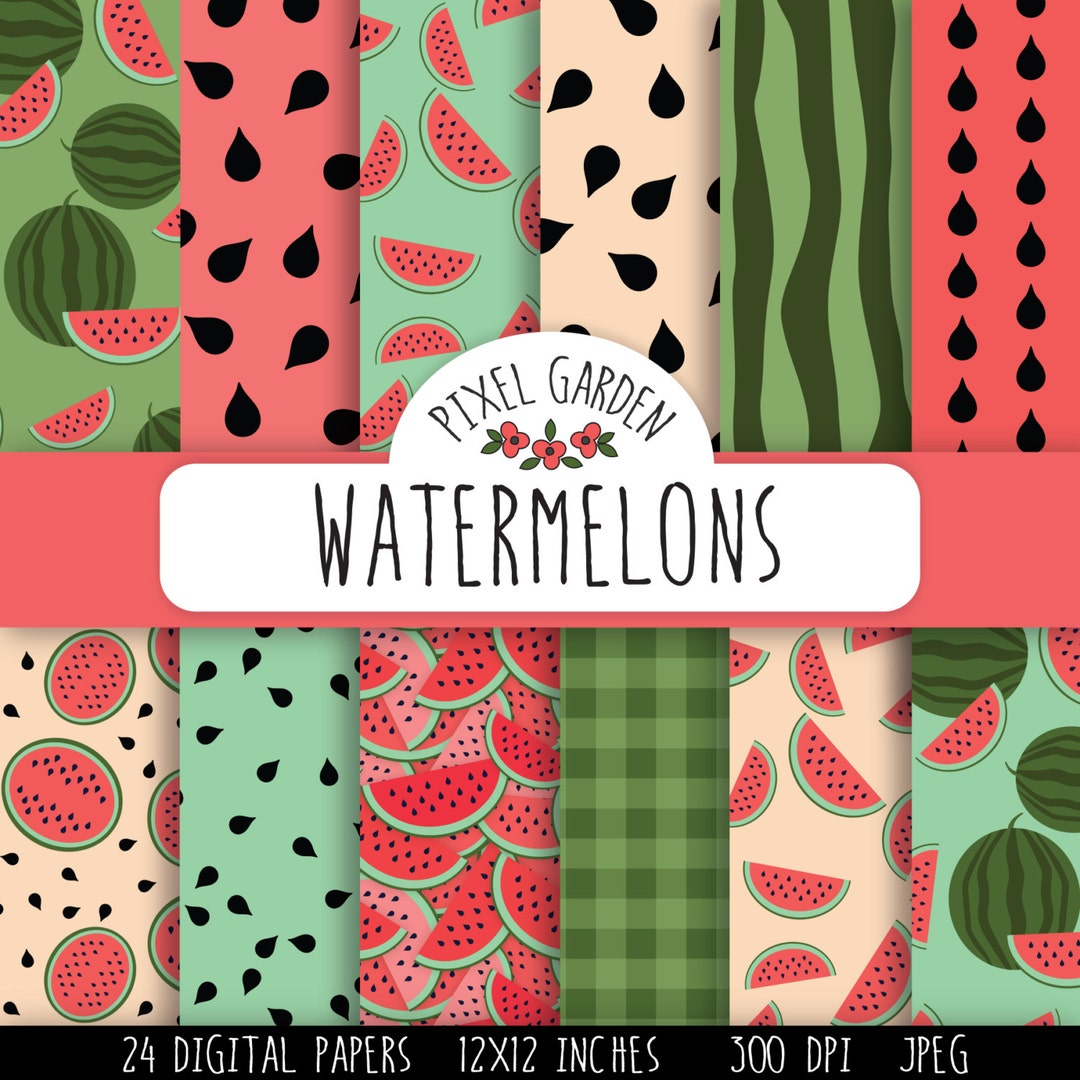 Watermelon Digital Paper. Gingham, Polka Dot Scrapbooking Paper. Summer ...