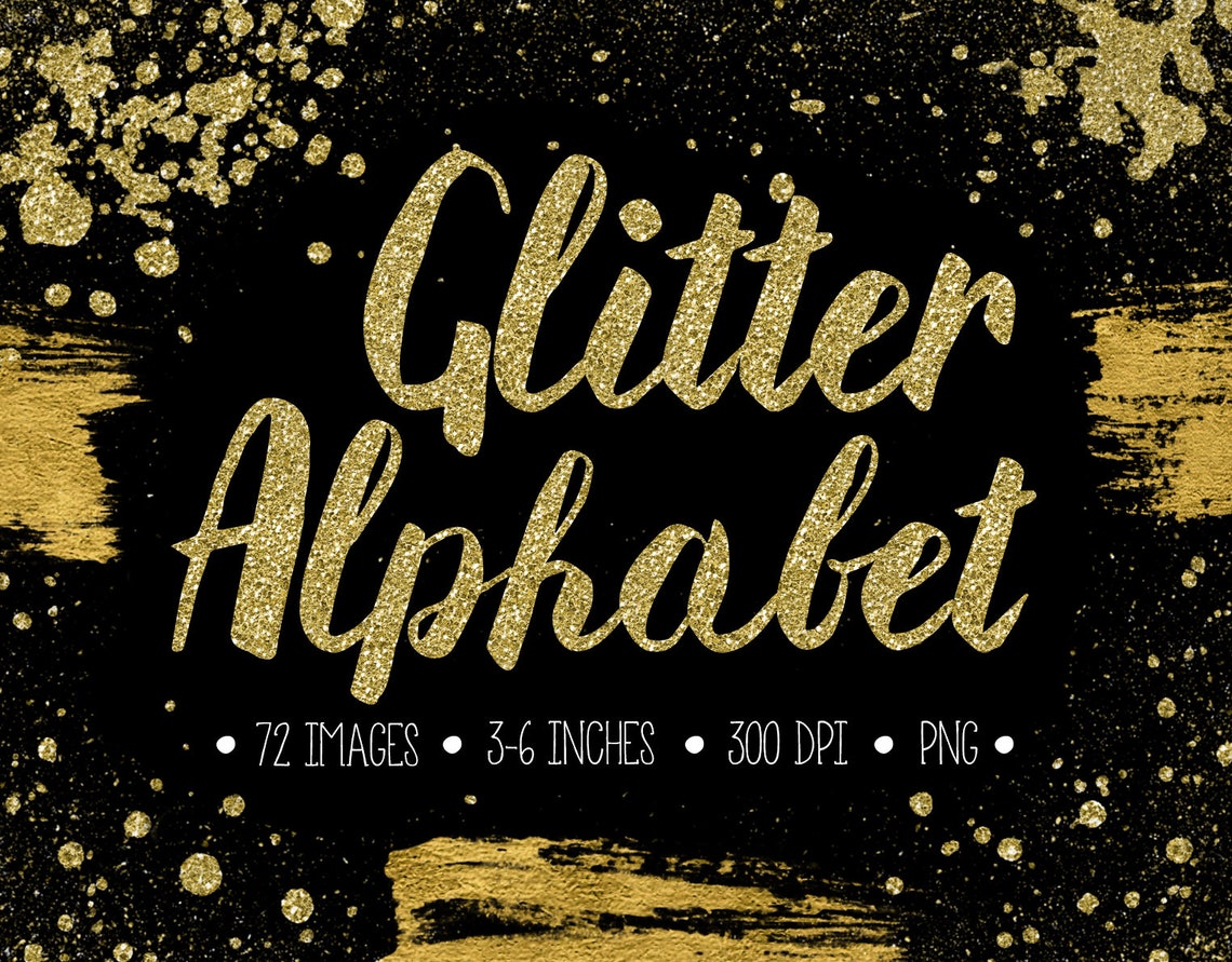 Gold Glitter Alphabet Clipart. Sparkly Letters Numbers - Etsy