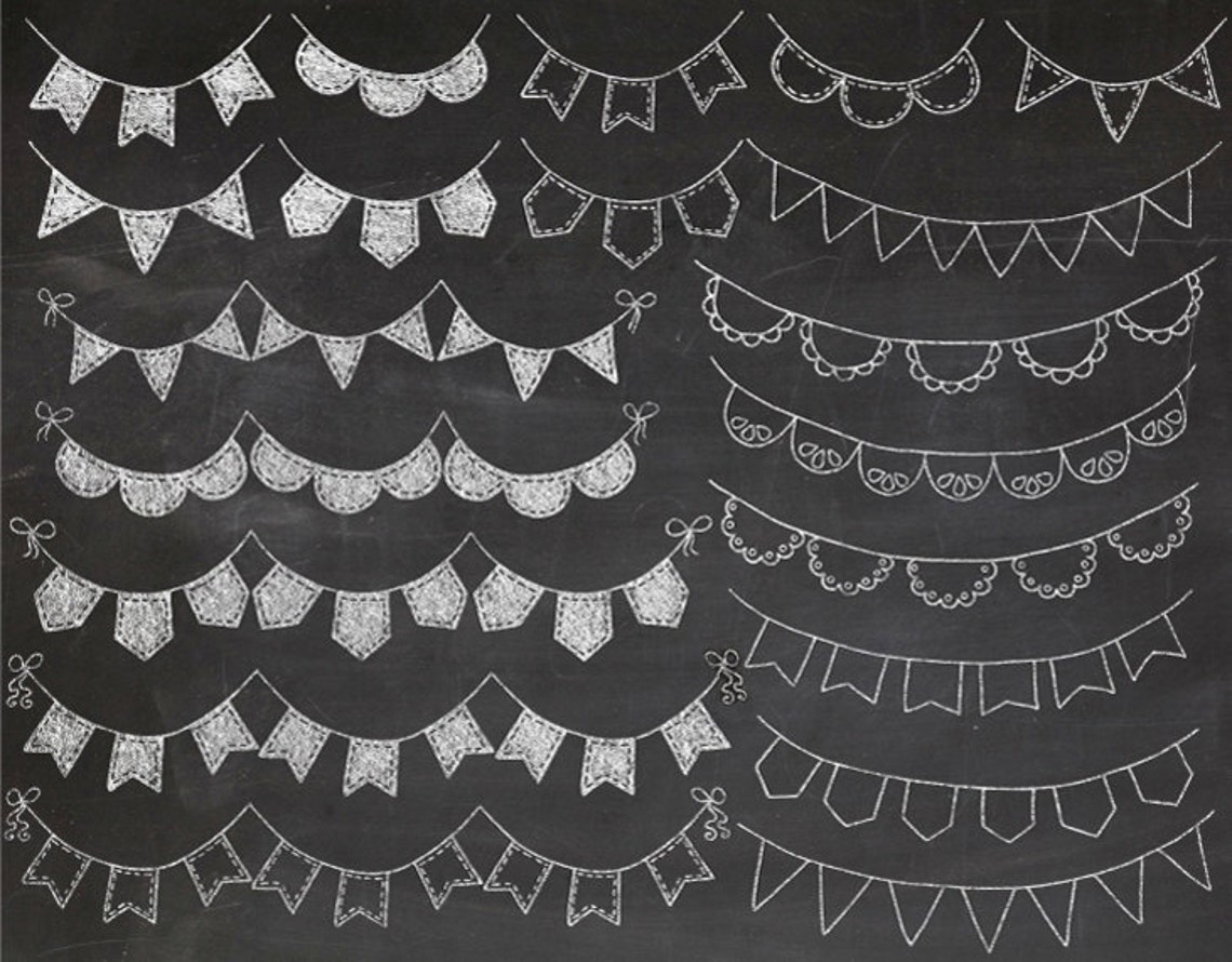 Chalkboard Bunting Banner Clip Art. Hand Drawn Birthday | Etsy