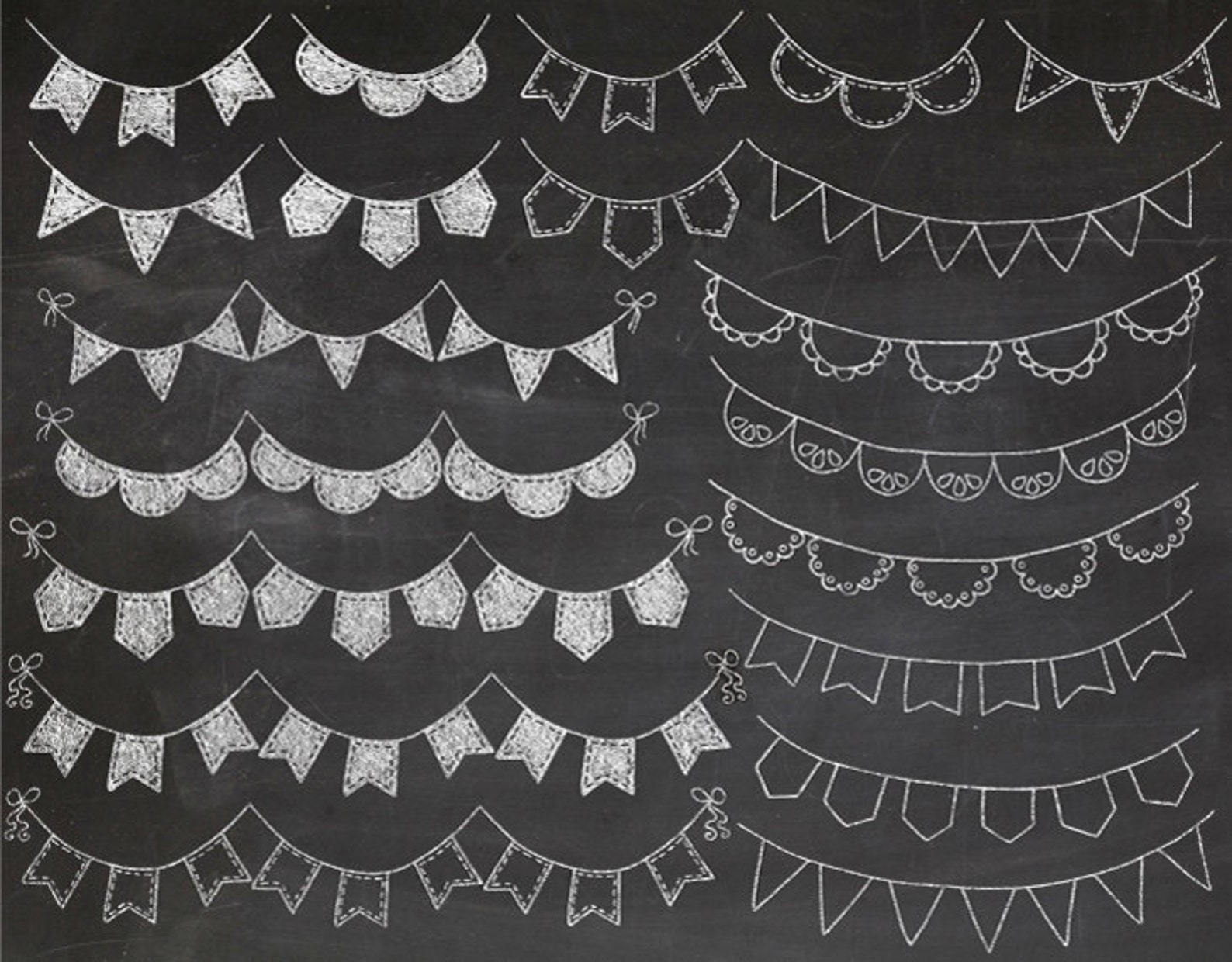 Chalkboard Bunting Banner Clip Art. Hand Drawn Birthday | Etsy