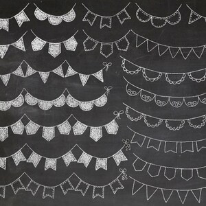 Chalkboard Bunting Banner Clip Art. Hand Drawn Birthday Bunting Banners ...