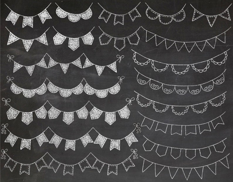 Chalkboard Bunting Banner Clip Art. Hand Drawn Birthday | Etsy