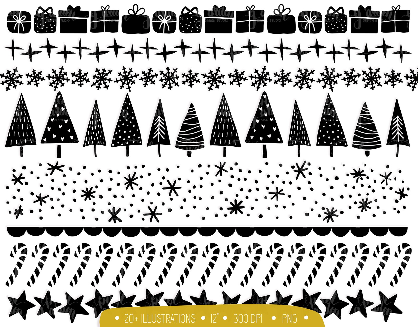 Christmas Borders Clip Art. Scandi, Nordic Digital Ribbon Clipart ...
