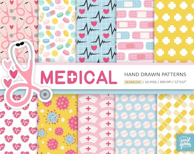 Medical Digital Paper. Nurse, Doctor Pattern. Hospital, Pills, Virus ...