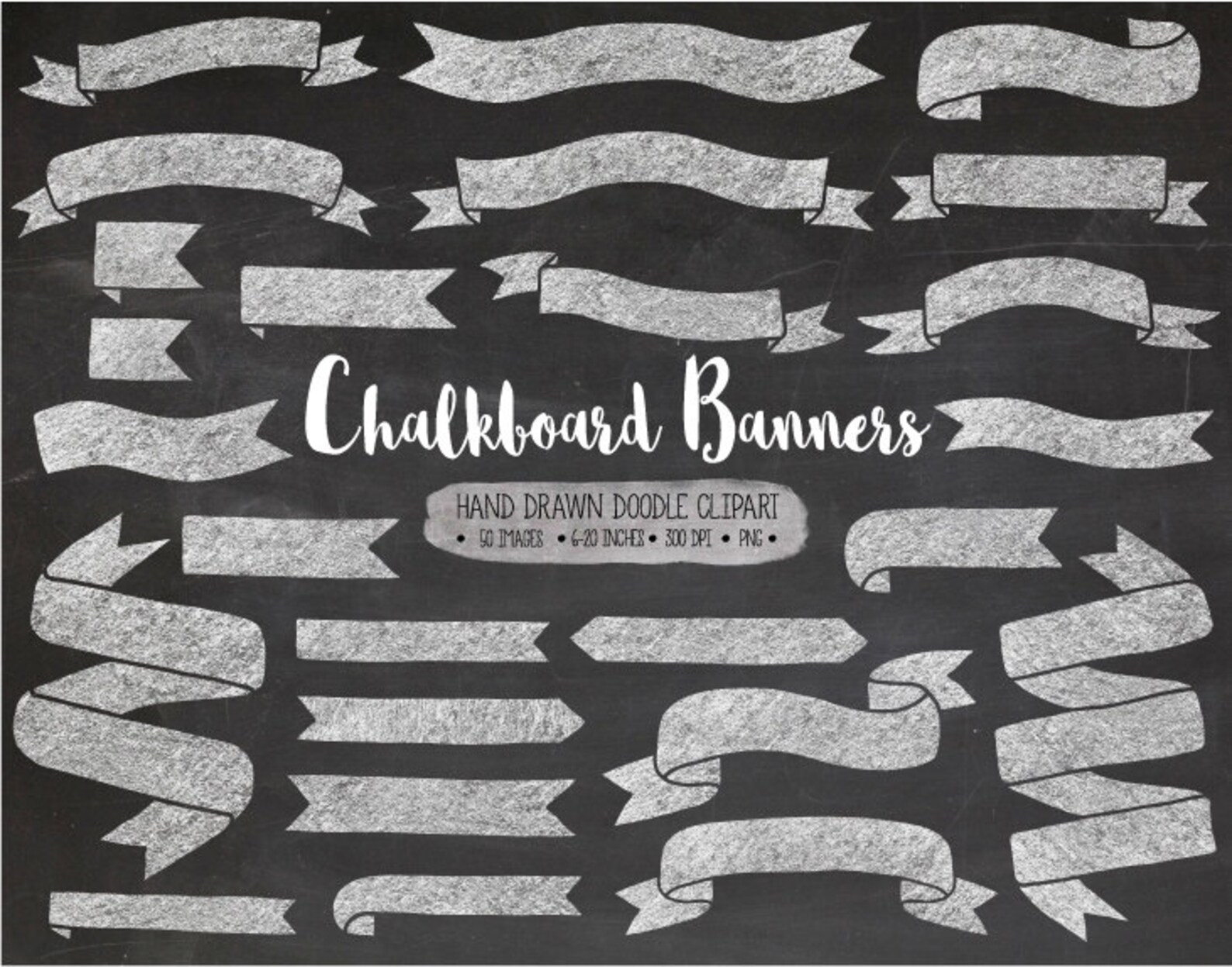 Chalkboard Banners Clip Art. Hand Drawn Ribbon Chalk Banners. - Etsy