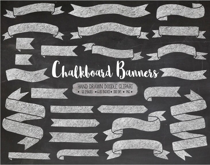 Chalkboard Banners Clip Art. Hand Drawn Ribbon Chalk Banners. - Etsy Canada