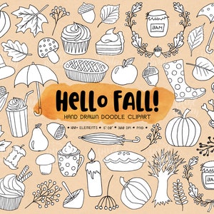 Hand Drawn Fall Clip Art. Doodle Autumn Clip Art. Thanksgiving ...