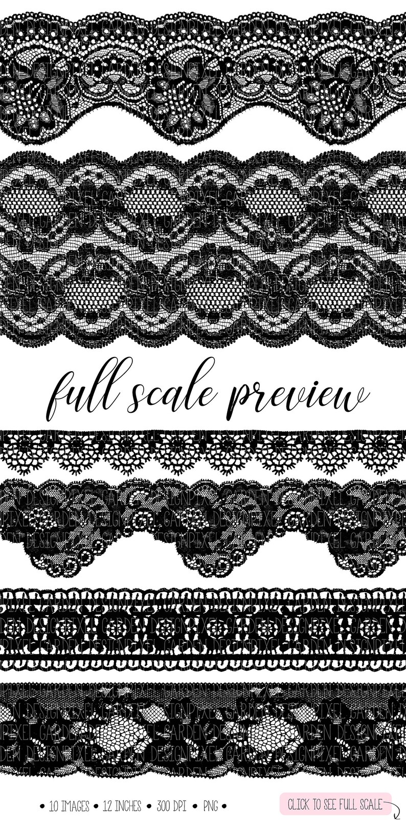 Black Lace Border Clip Art. Wedding Lace Clipart. Shabby, Rustic Lace ...