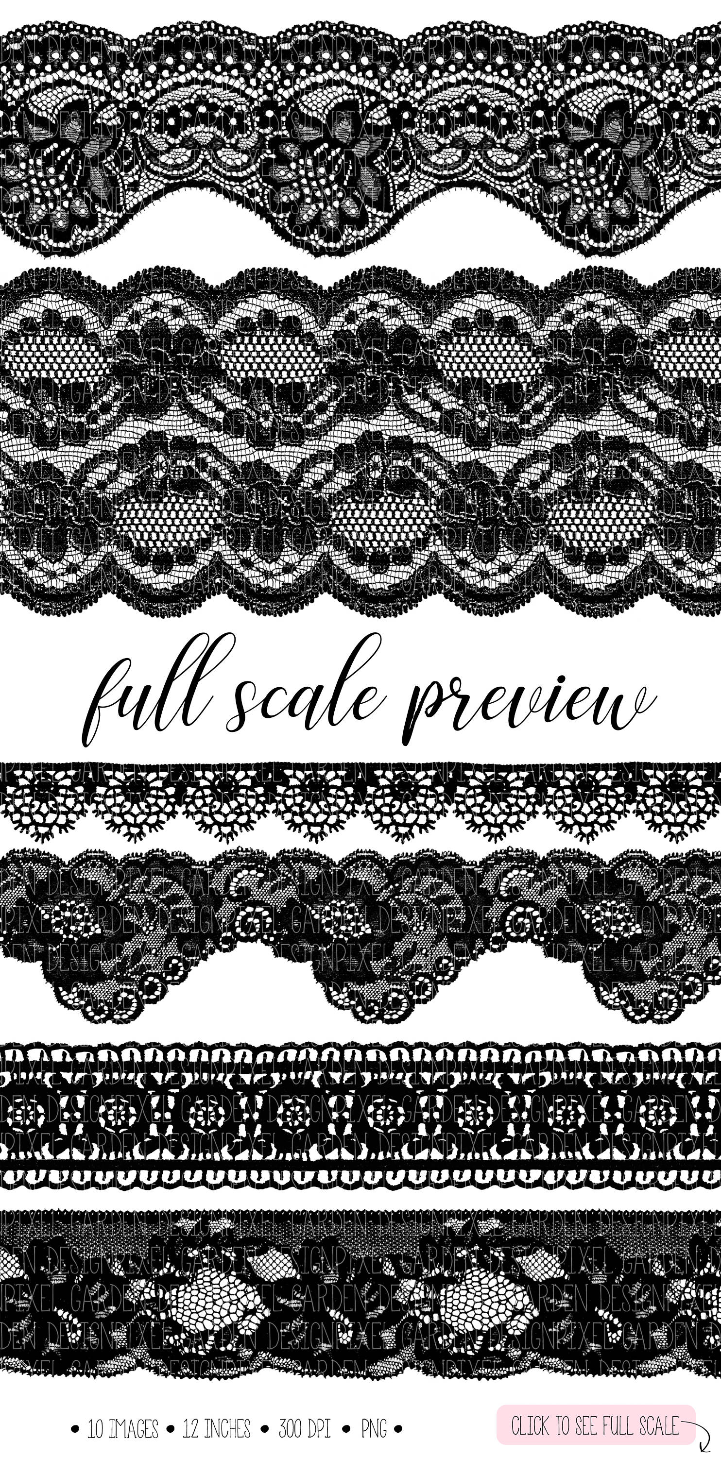 Black Lace Border Clip Art. Wedding Lace Clipart. Shabby, Rustic Lace ...