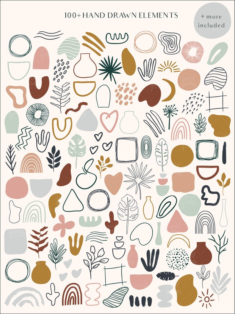 Abstract Boho Clip Art. Organic Abstract Collage Element Clipart ...