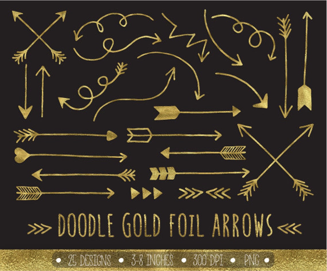 Gold Arrows Clip Art. Hand Drawn Gold Foil Arrows Clipart. - Etsy