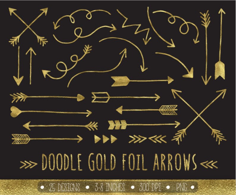 Gold Arrows Clip Art. Hand Drawn Gold Foil Arrows Clipart. - Etsy