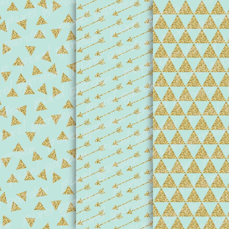 Mint and Gold Glitter Digital Paper. Gold Sparkle Scrapbooking - Etsy