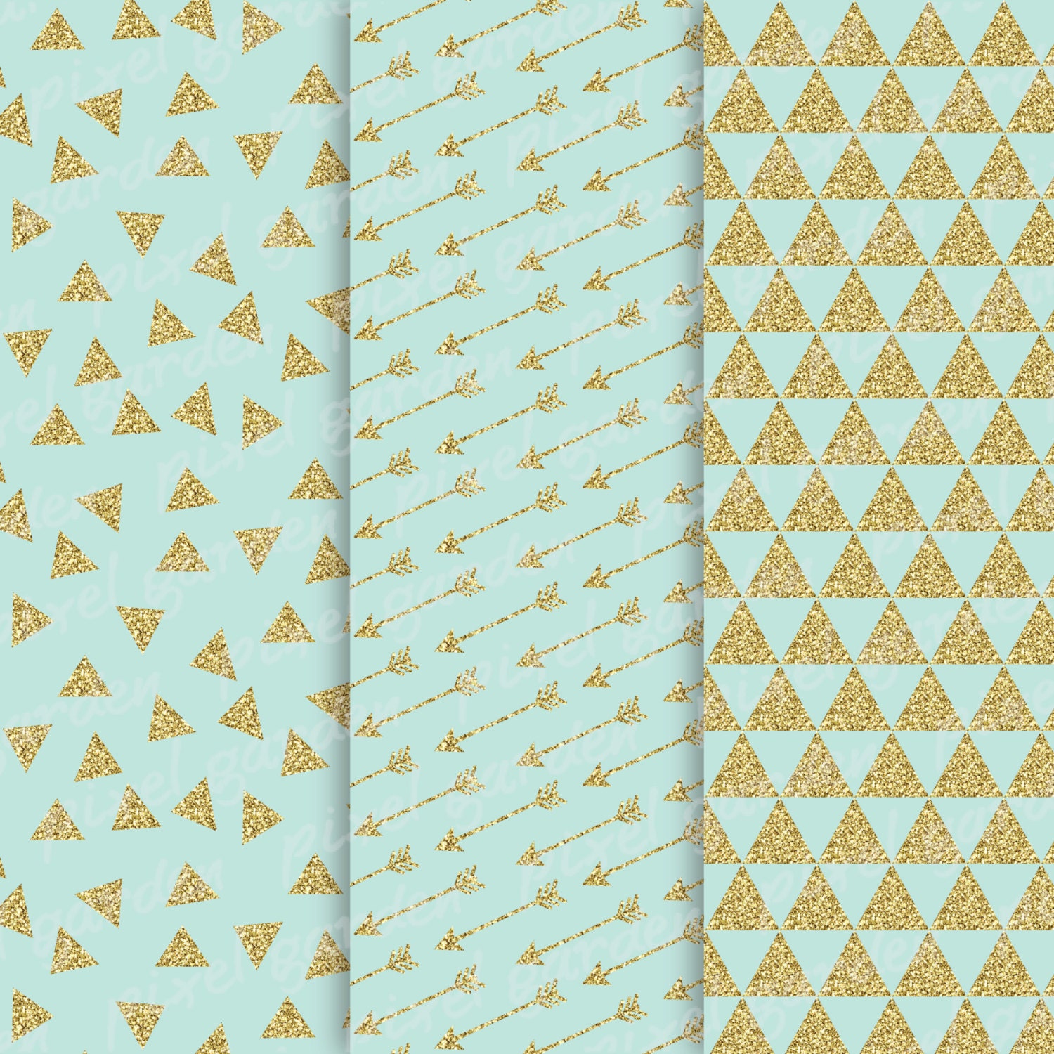 Mint and Gold Glitter Digital Paper. Gold Sparkle Scrapbooking | Etsy
