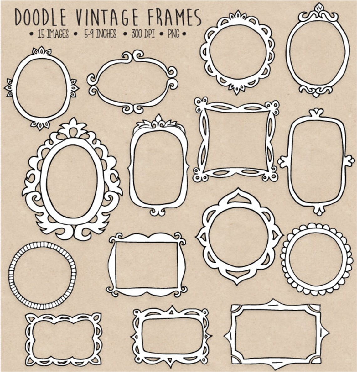 Doodle Frames Clipart. Hand Drawn Frame Clipart. Borders & | Etsy