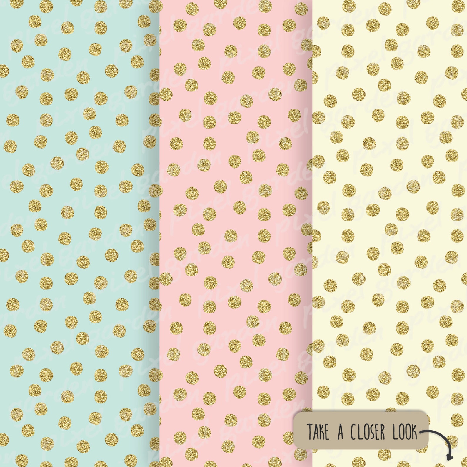 Gold Glitter Confetti Digital Paper Pack. Pastel and Glitter - Etsy