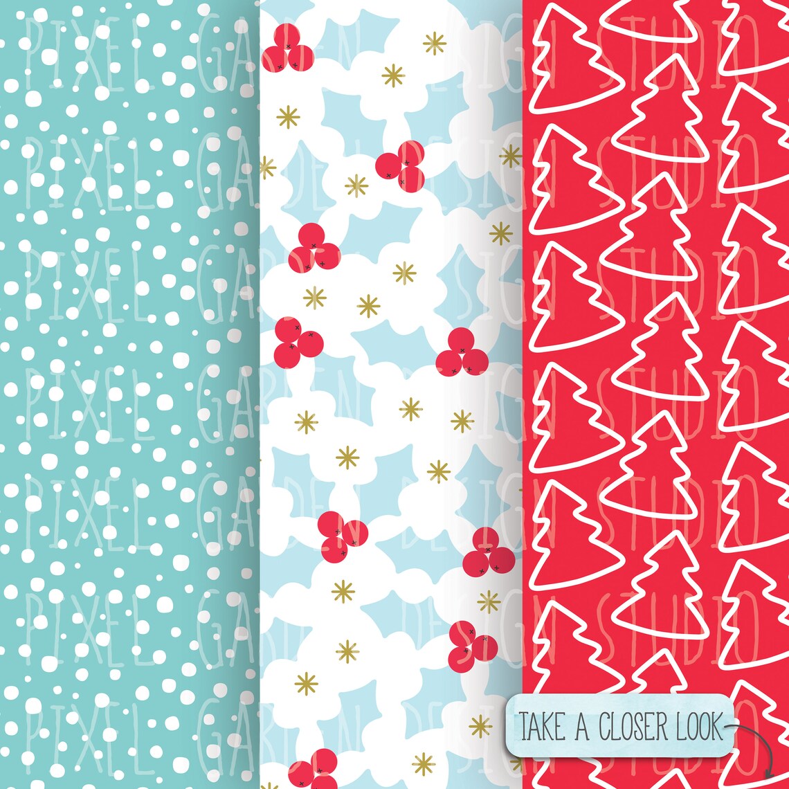 Christmas Digital Paper. Red, Blue, Mint, Aqua Christmas Background ...