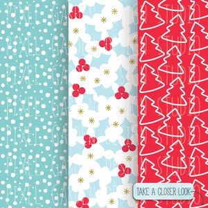 Christmas Digital Paper. Red, Blue, Mint, Aqua Christmas Background ...