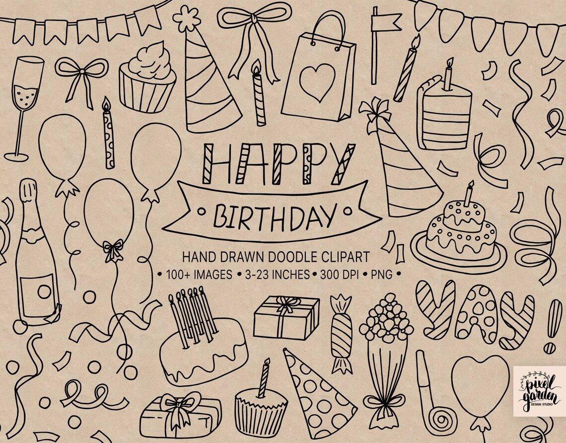 Birthday Clipart. Hand Drawn Birthday Clip Art. Celebration - Etsy UK