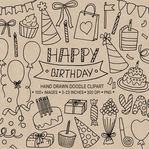 Birthday Clipart. Hand Drawn Birthday Clip Art. Celebration Clipart ...