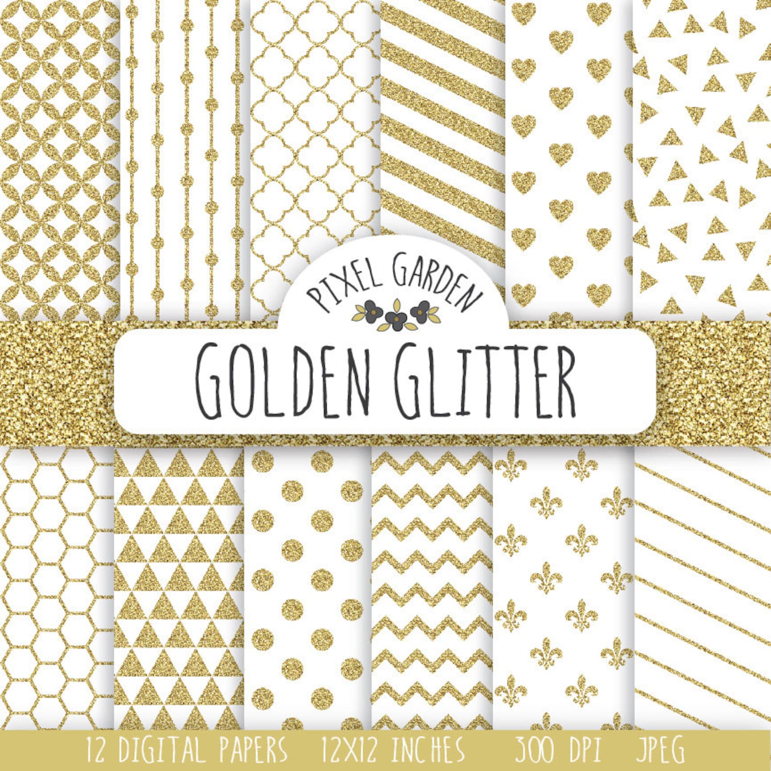 Gold Glitter Digital Paper. White and Gold Glitter - Etsy