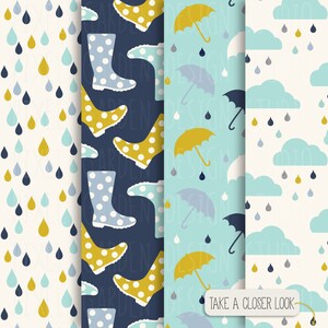 Rain Digital Paper. Raindrop, Umbrella, Could Patterns. Umbrellas ...