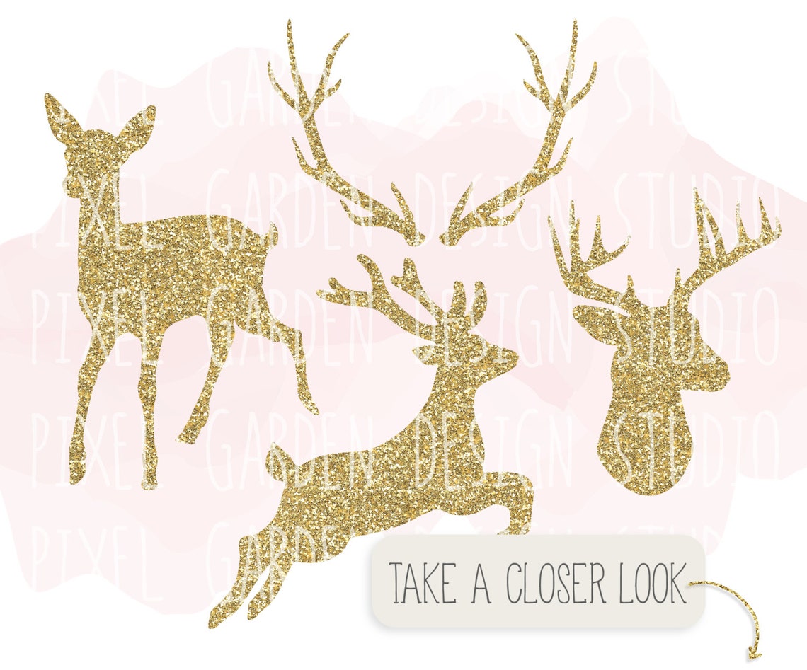 Deer Clipart. Antler Clip Art. Gold Glitter Digital Deer & - Etsy Canada