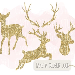 Deer Clipart. Antler Clip Art. Gold Glitter Digital Deer & - Etsy Canada