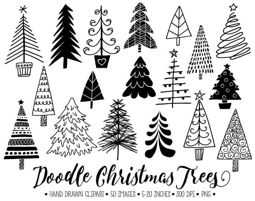 Doodle Christmas Tree Clip Art. Hand Drawn Christmas Tree Illustrations ...