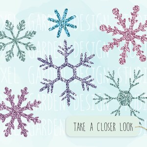 Glitter Snowflake Clip Art. Sparkle Christmas Snowflakes. Frozen, Snow ...
