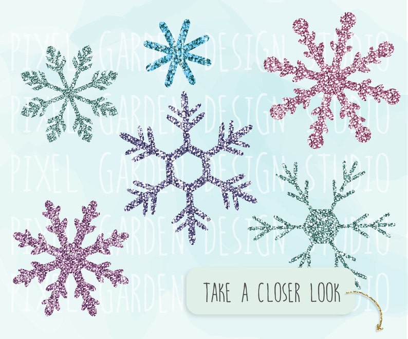 Glitter Snowflake Clip Art. Sparkle Christmas Snowflakes. - Etsy