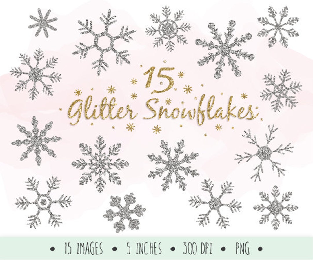 Silver Glitter Snowflake Clip Art. Christmas Snowflake Clipart. Sparkle ...