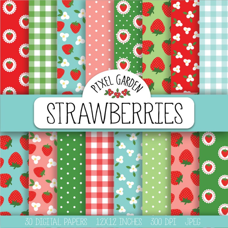Strawberry Digital Paper. Cottage Chic Scrapbook Paper. Shabby - Etsy