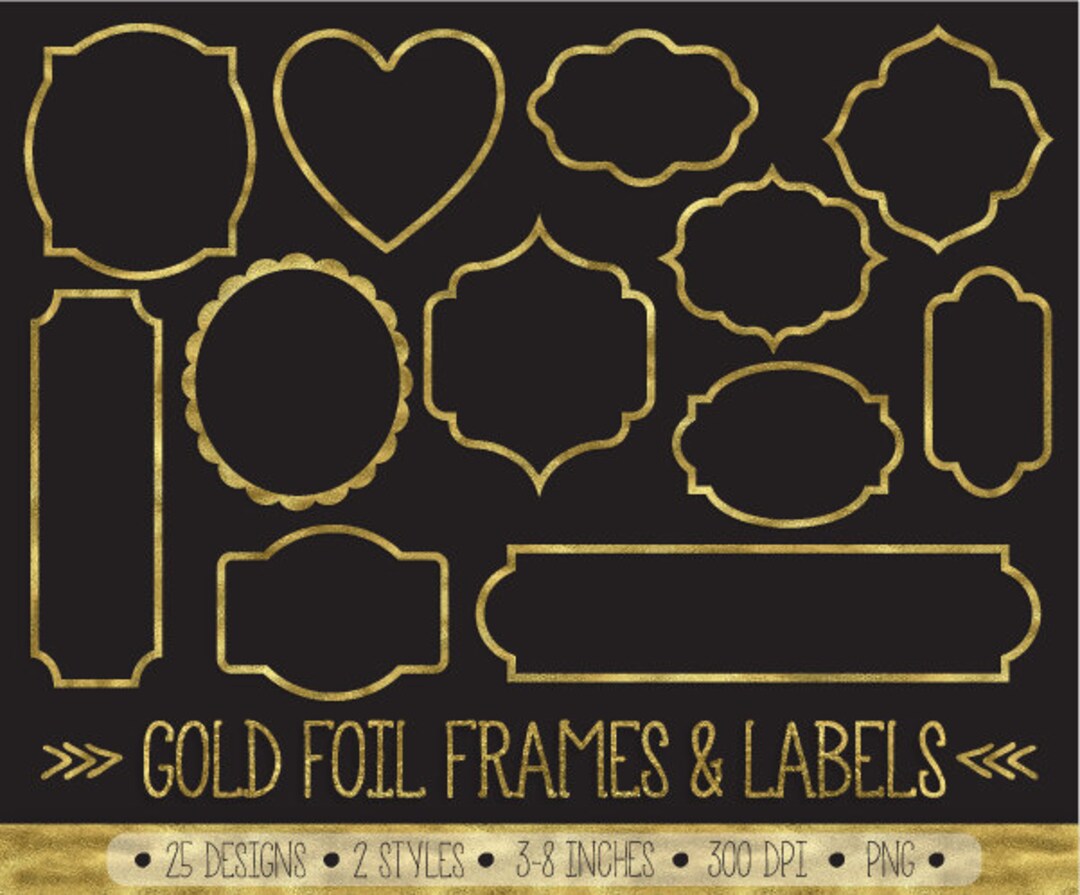 Gold Frames Clipart. Gold Foil Labels Clip Art. Metallic Glitter ...
