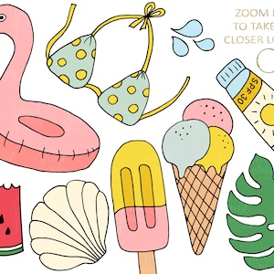 Summer Clipart. Hand Drawn Beach, Vacation, Holiday Clip Art. Doodle ...