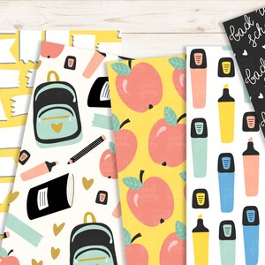 Back to School Digital Paper. Hand Drawn Office Supplies, Student ...