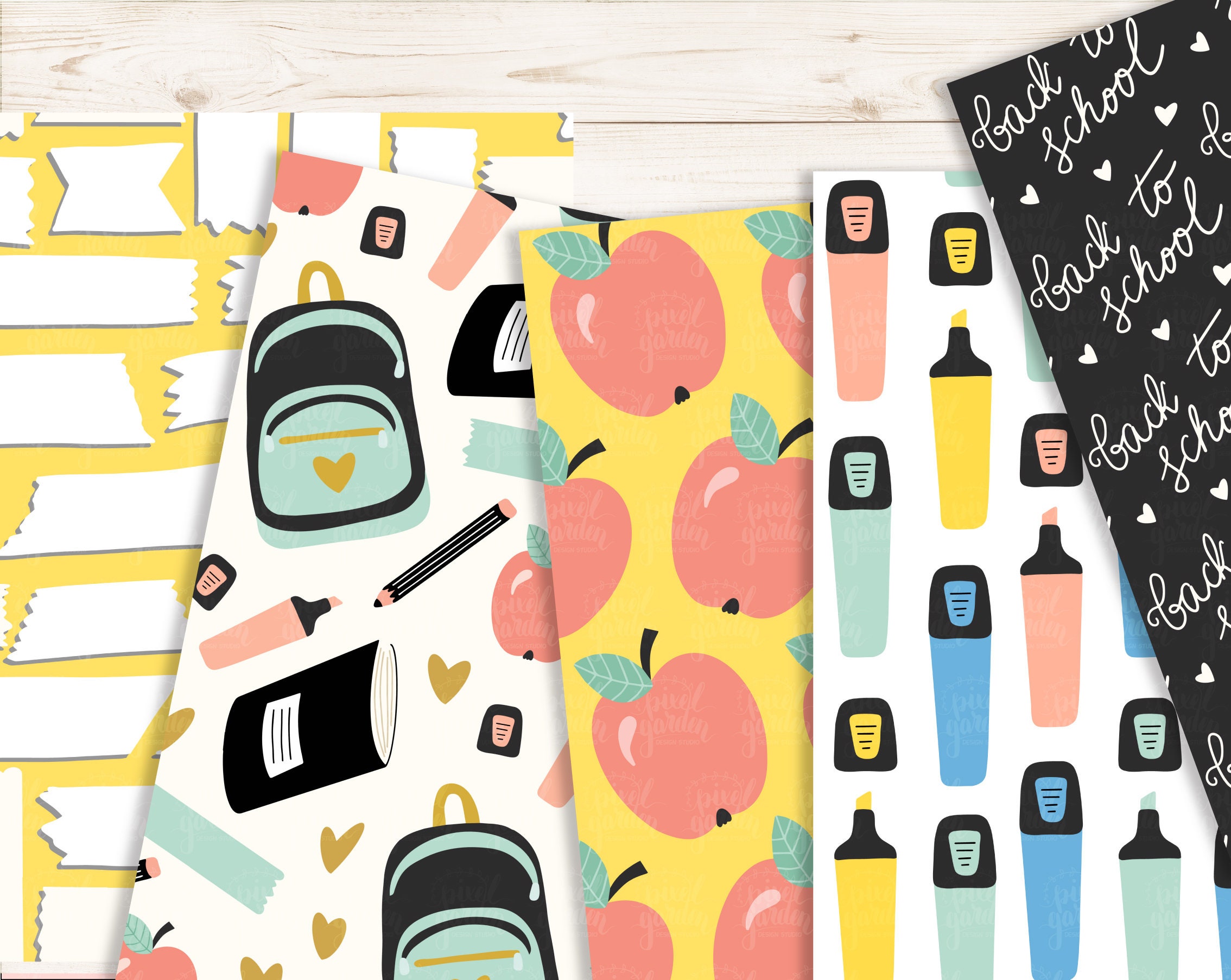 Back to School Digital Paper. Hand Drawn Office Supplies, Student ...