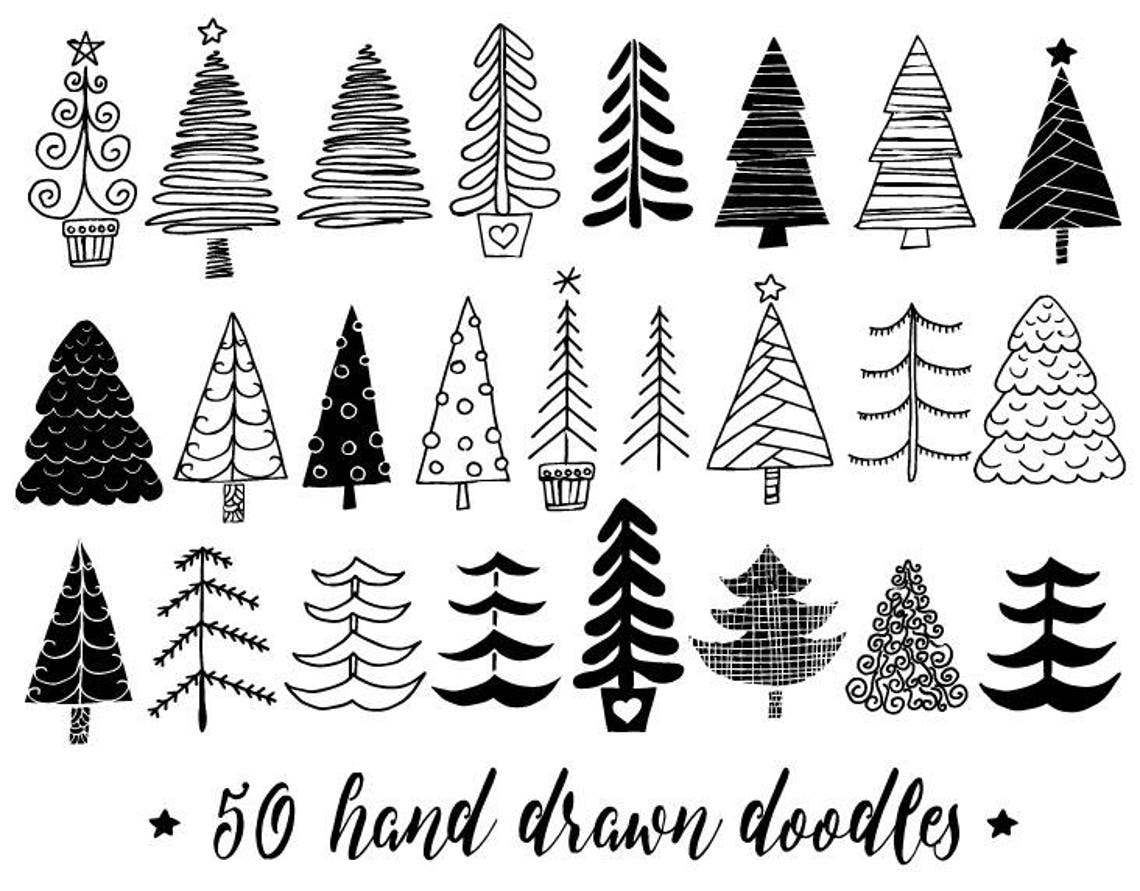 Christmas Tree Clipart. Hand Drawn Christmas Doodles. Winter Fir Tree ...